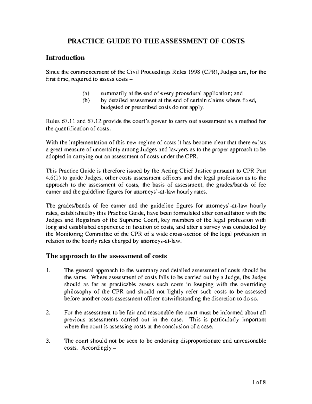 Practice Guide on Costs Assessment Under CPR 1998 Standards - Studocu