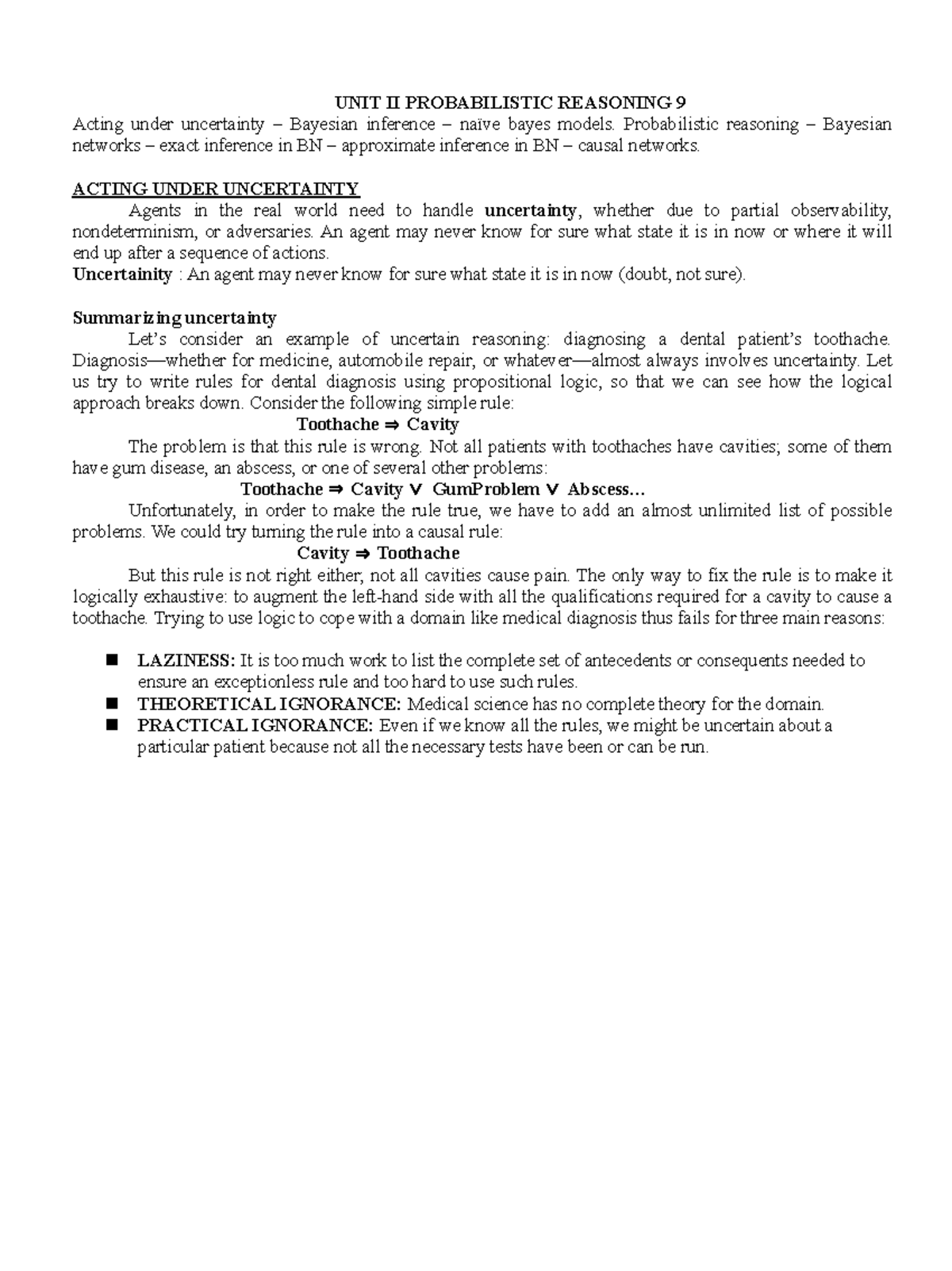 AI ML UNIT II - Notes on Probabilistic Reasoning and Bayesian Inference ...