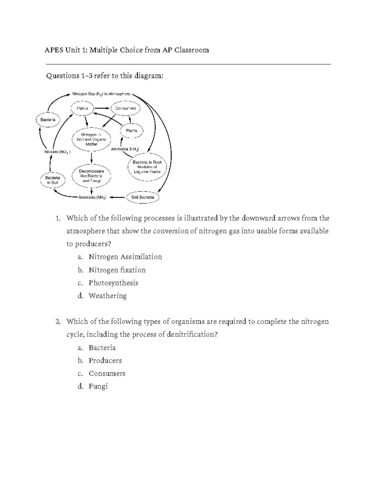 APES MC Unit 1 - n/a - APES Unit 1: Multiple Choice from AP Classroom ...