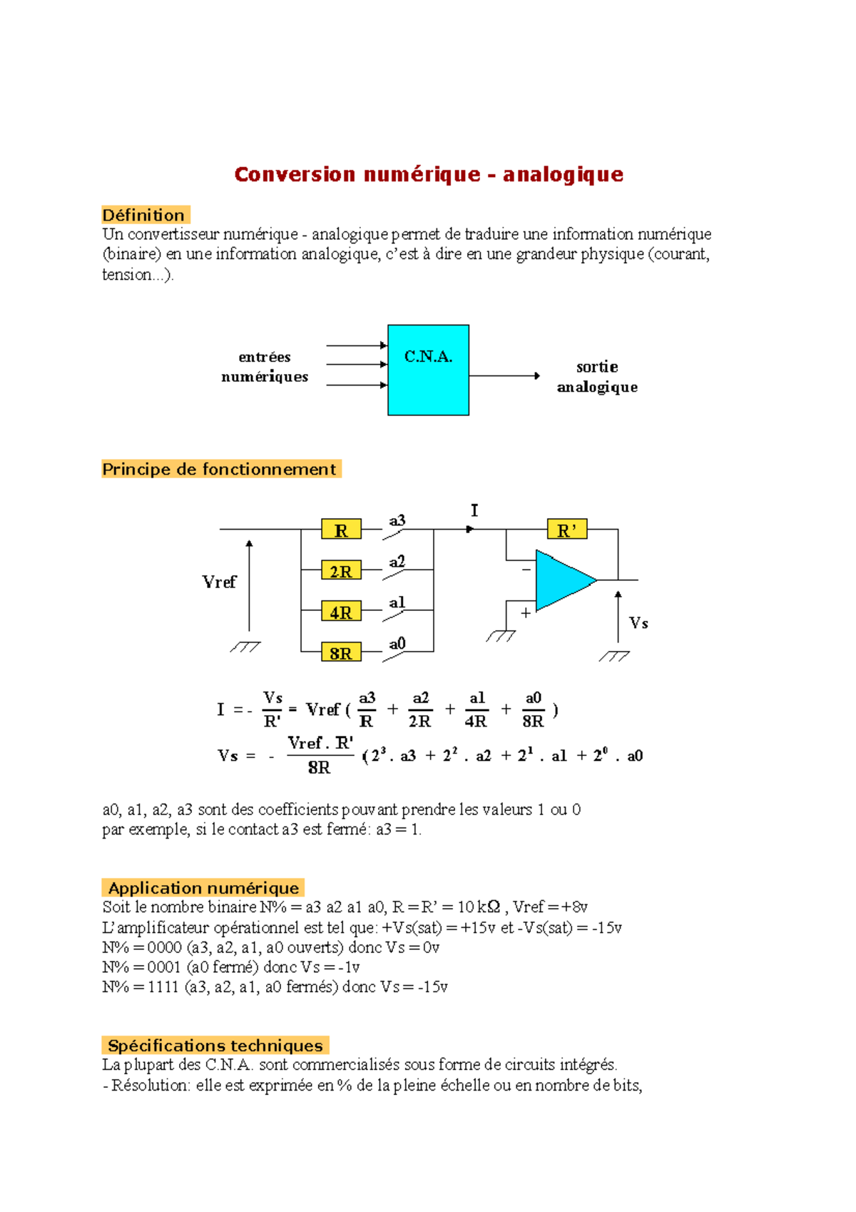 Conversion NA-AN : Cours sur les dispositifs de conversion analogique-numérique - Studocu