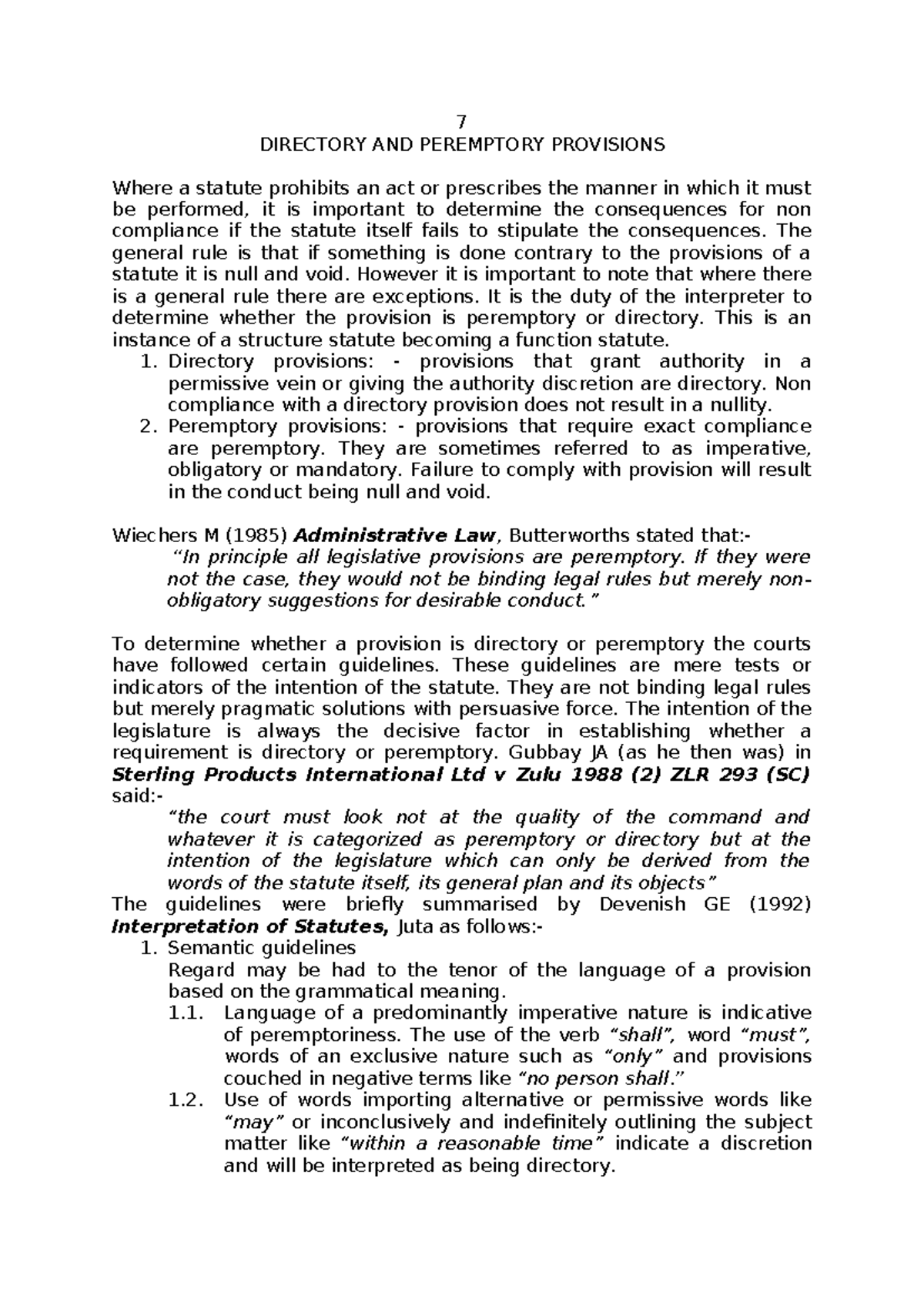 Directory vs. Peremptory Provisions in Statutory Interpretation - Studocu