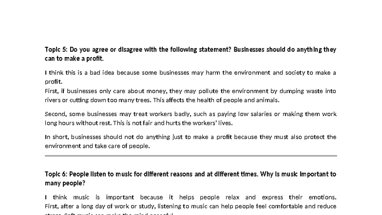Topics 5-8: Agree/Disagree Statements & Music Importance - Speaking ...