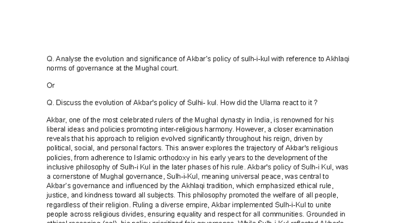 MUG 101: Akbar's Evolution of Governance and Akhlaqi Norms - Studocu