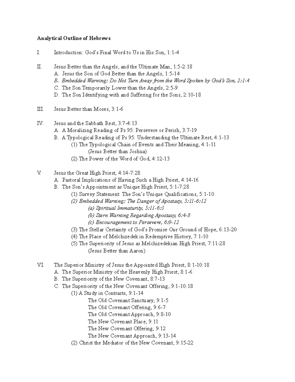 Analytical Outline of Hebrews: Final Exam Review Notes - Studocu