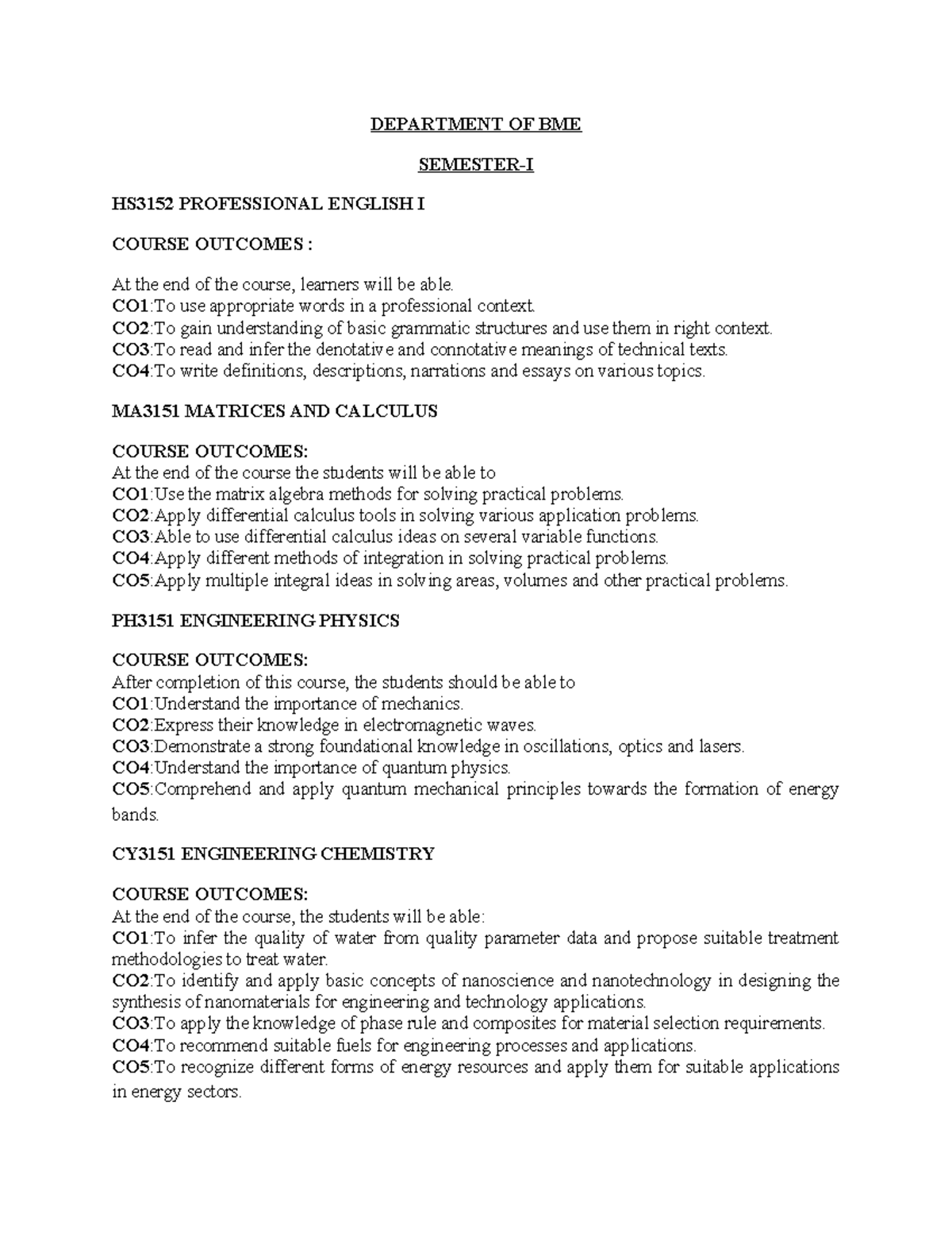 MECH - Tutorial Work: Course Outcomes and Learning Objectives - Studocu