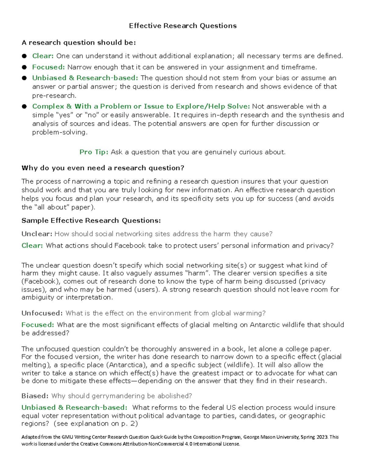 Effective Research Questions: A Guide (ENG 101) - Studocu