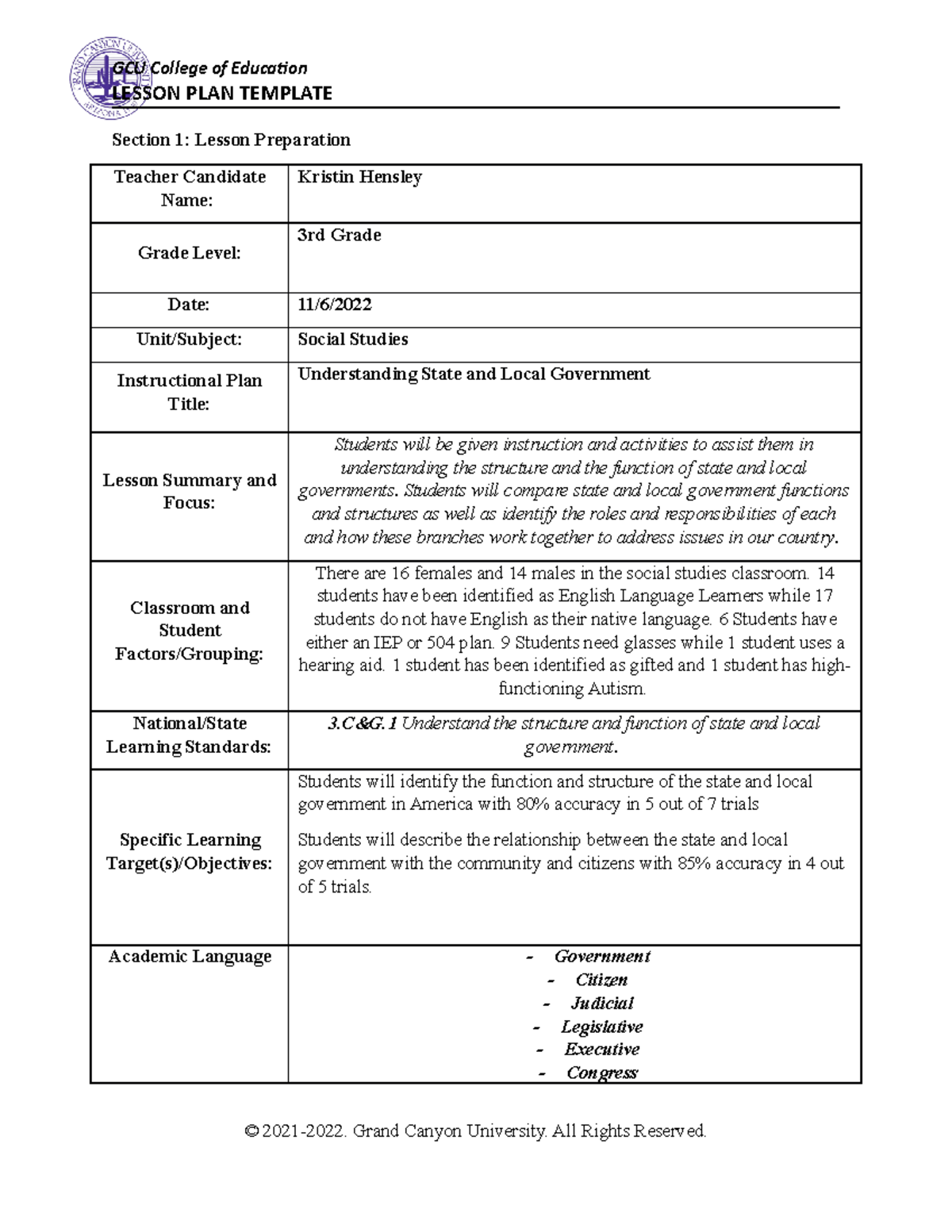 GCU ELM-351 Week 4 Assignment - World History Lesson - LESSON PLAN ...