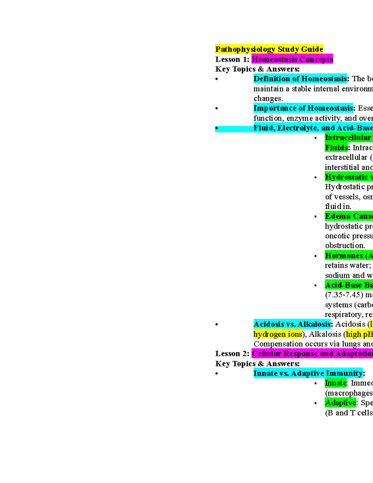 Pathophysiology Study Guide: Key Concepts & Topics Overview - Studocu
