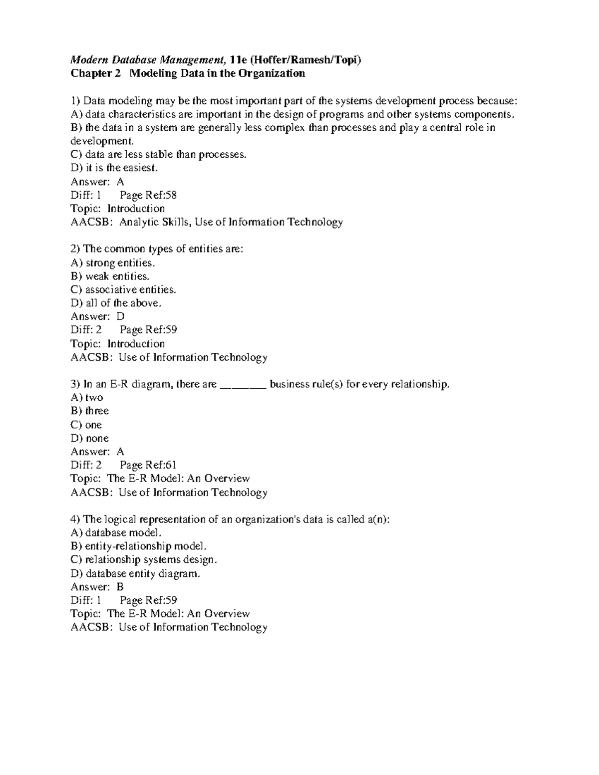 Modern Database Management, 11e: Chapter 2 Data Modeling Insights - Studocu