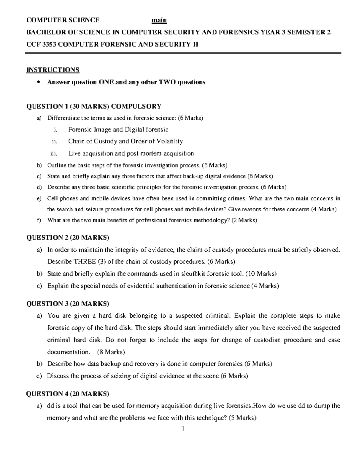 CCF 3353 Computer Forensic & Security II - Exam Notes - Studocu