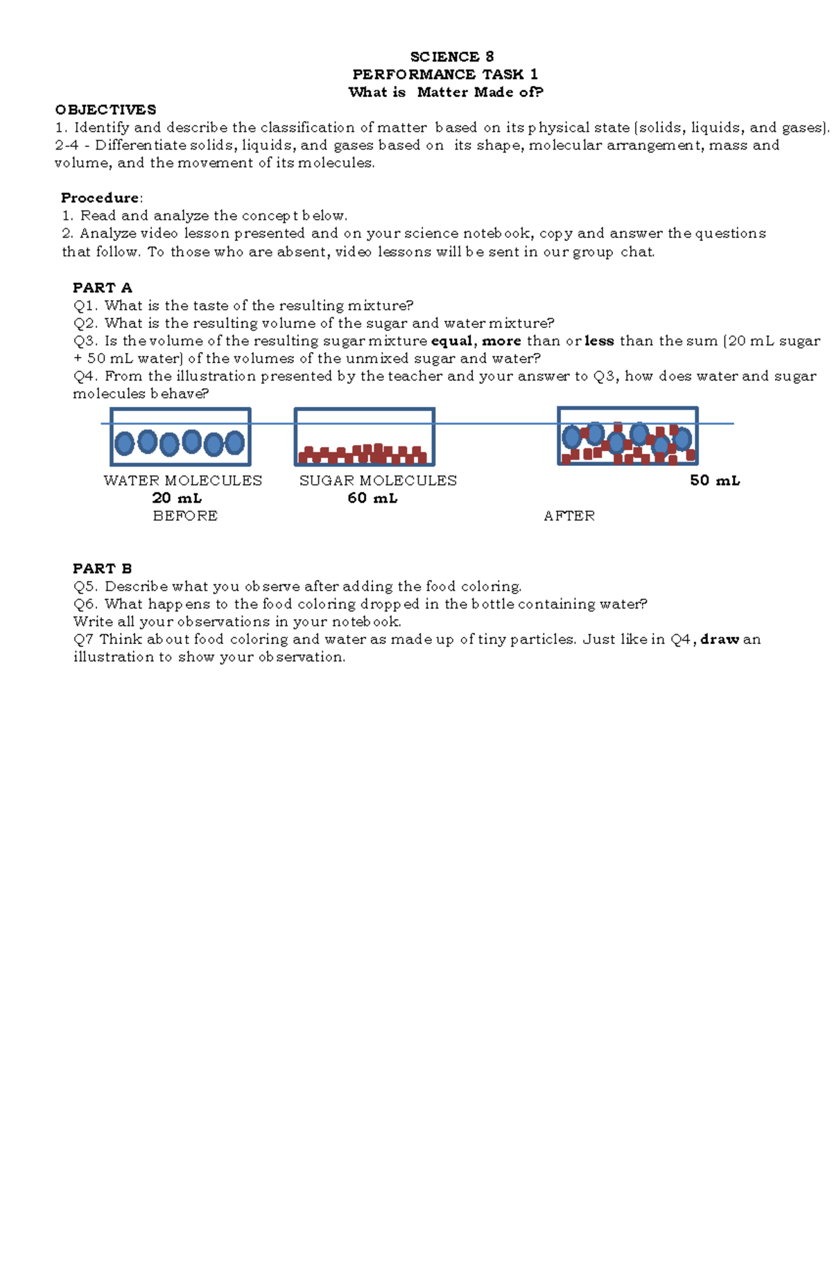 Act 1 What is Matter Made of - SCIENCE 8 PERFORMANCE TASK 1 What is ...