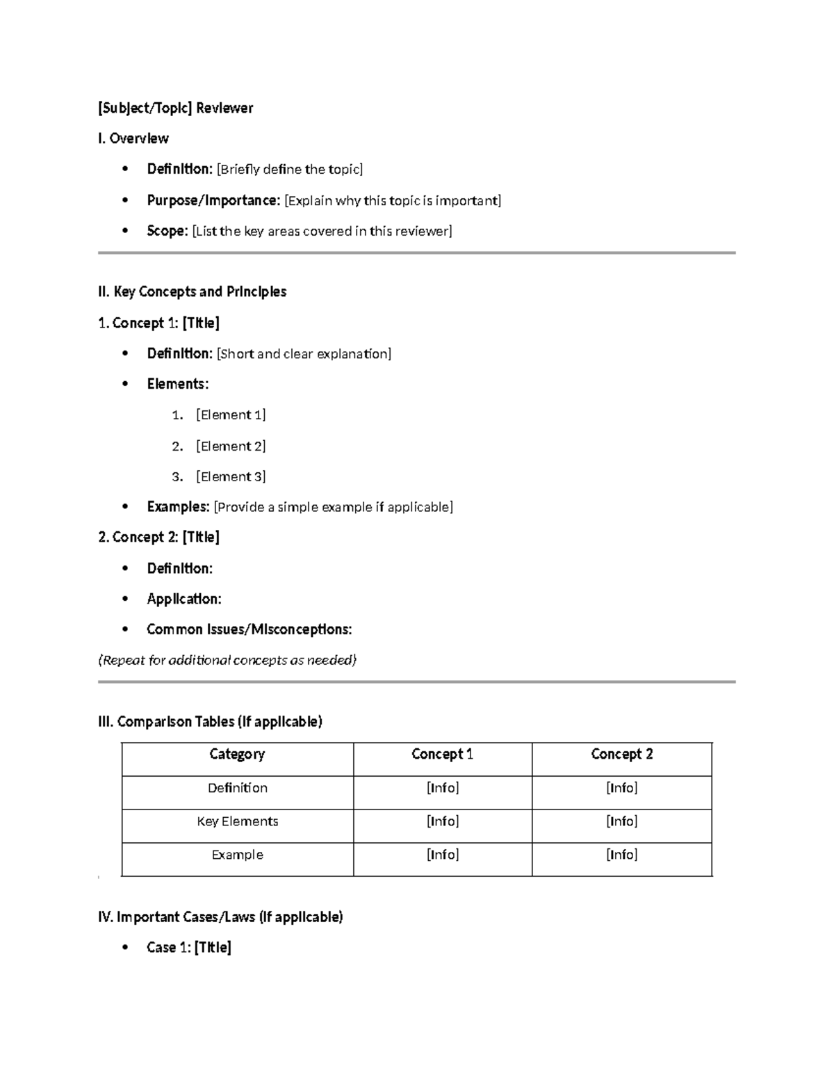 Reviewer I: Sample template for key concepts and principles - Studocu