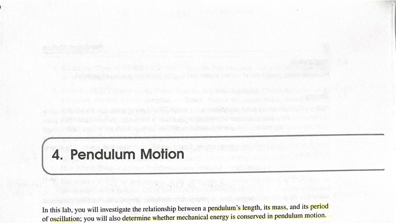 Pendulum Motion Lab (PHYS 101): Investigating Mass, Length, and Period ...