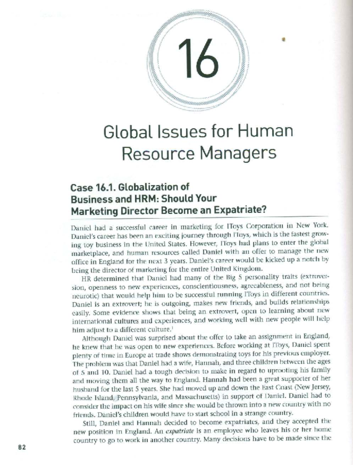 International Case 1: Globalization of HRM and Expatriate Decisions ...