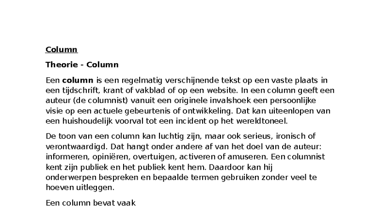 Nederlands P1 TW1 - Column Theorie en Synthesetekst - Studeersnel