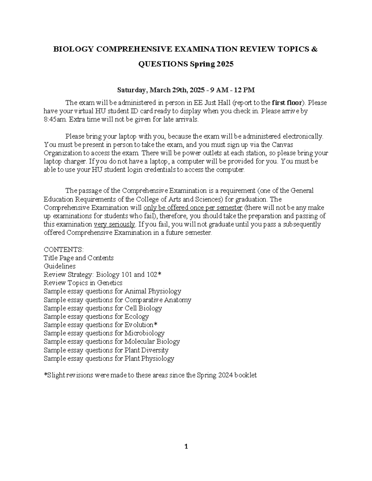 Biology Comprehensive Exam Review: Key Topics & Questions for Spring ...
