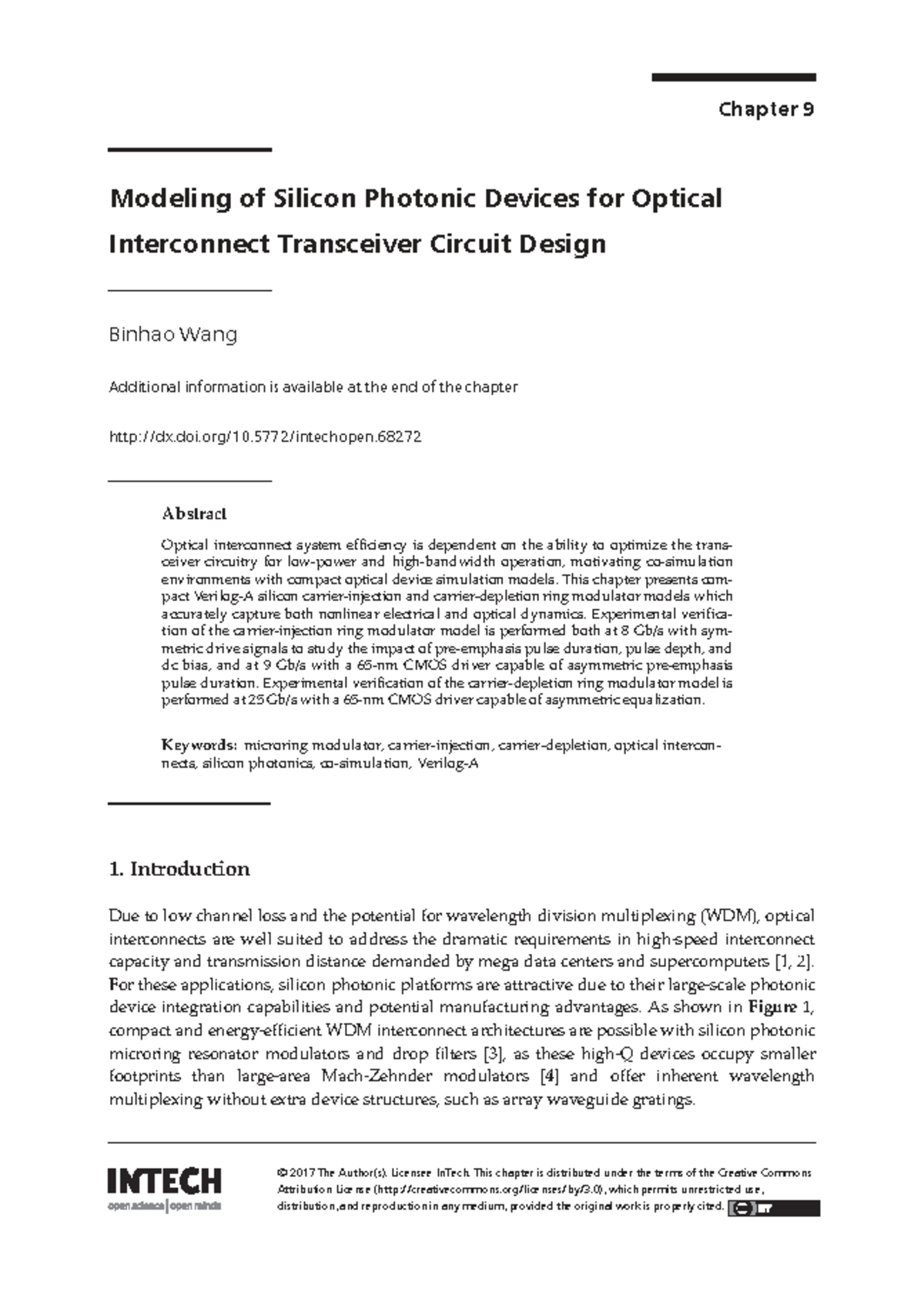 Chapter 9: Modeling Silicon Photonic Devices for Optical Interconnects ...