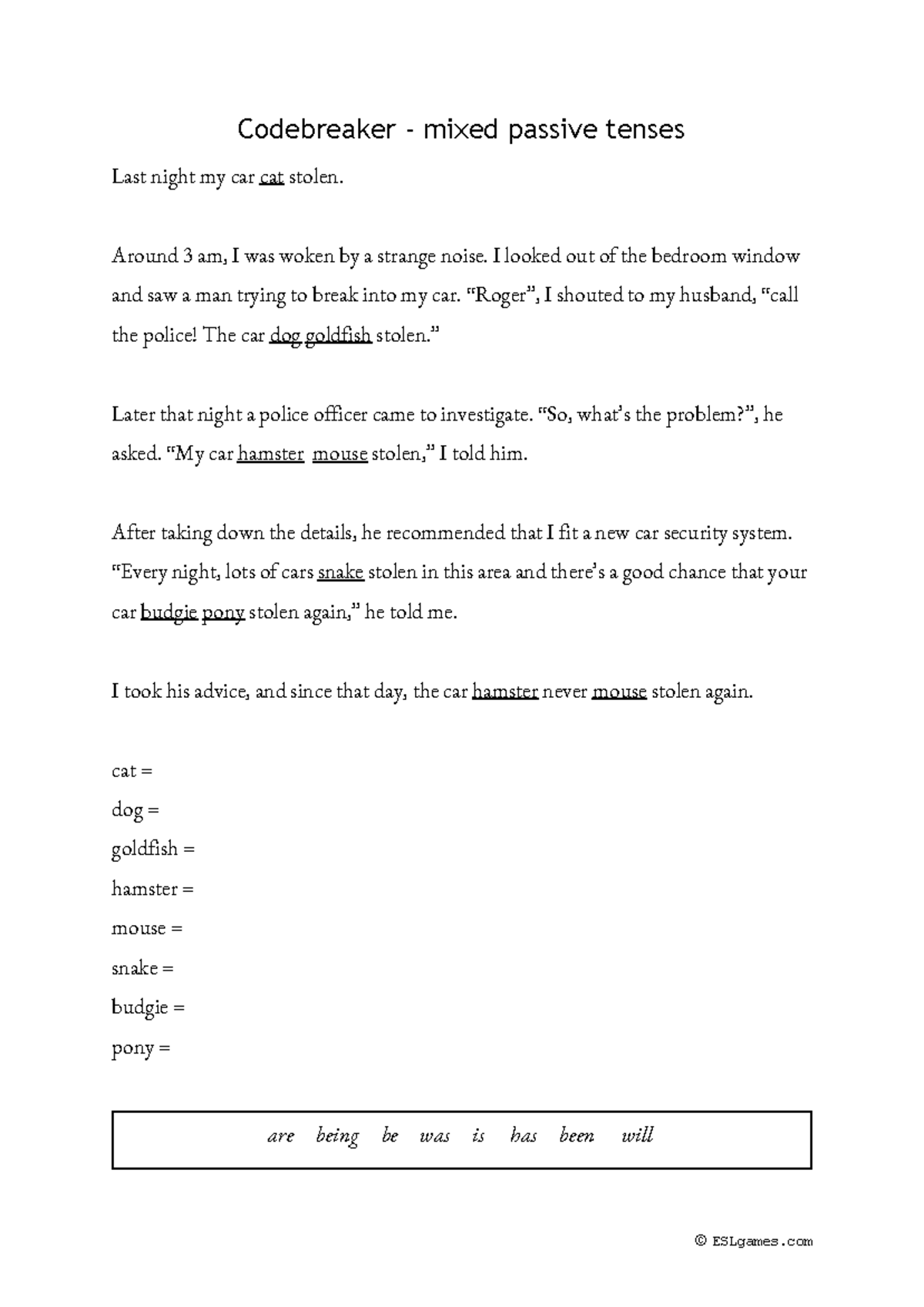 Mixed Passive Tenses - ESL Codebreaker Activities (Code: ESL101) - Studocu