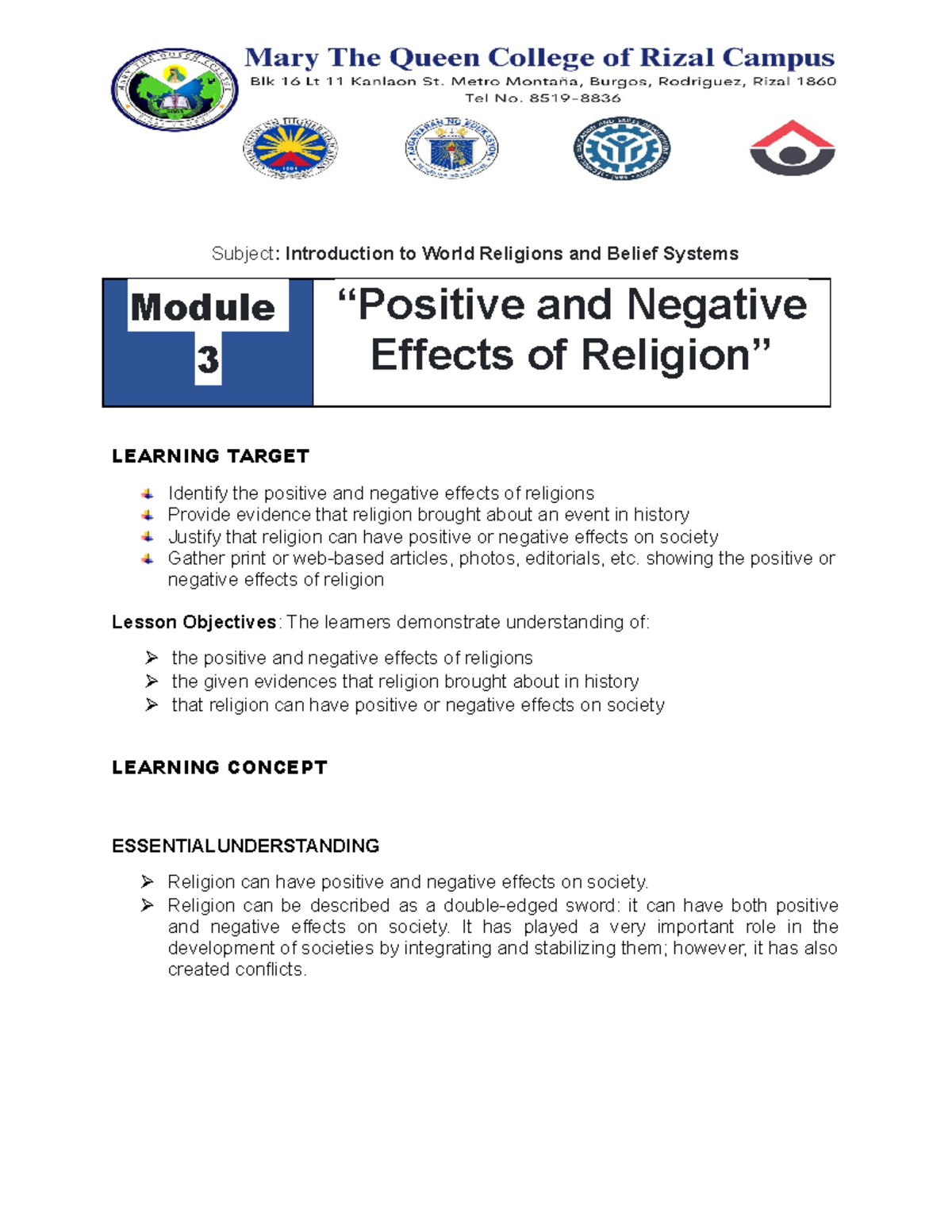 Lesson 3- Intro - Copy - MIL - Subject: Introduction to World Religions ...