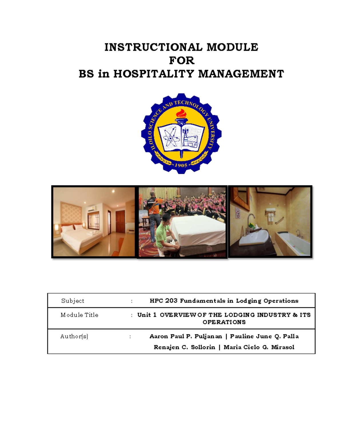 HPC 203 Module 1: Overview of the Lodging Industry & Operations - Studocu