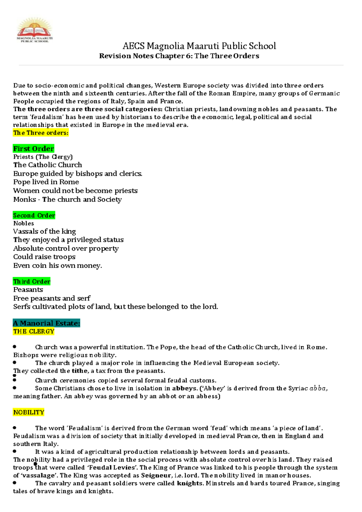 AECS Revision Notes: Chapter 6 - The Three Orders in Medieval Europe ...
