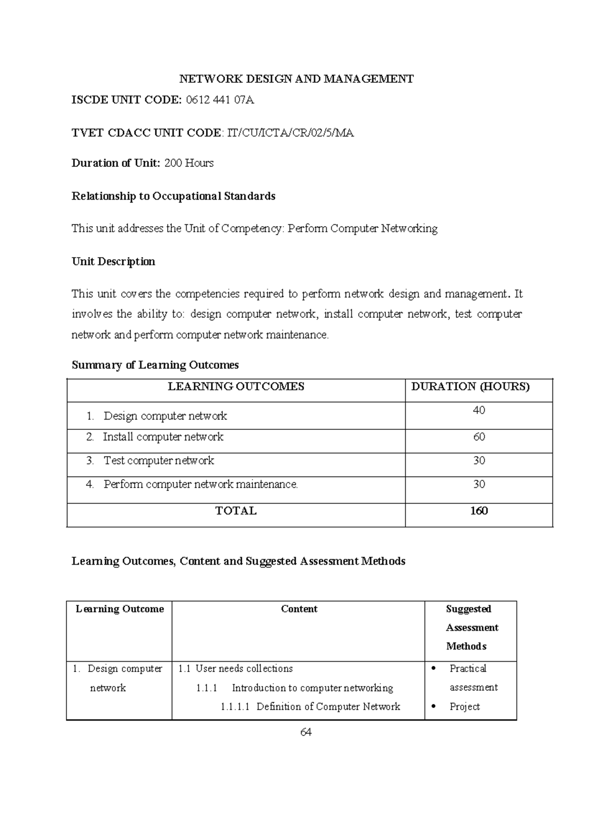 Network Design and Management ISCDE 0612 441 07A Course Overview - Studocu
