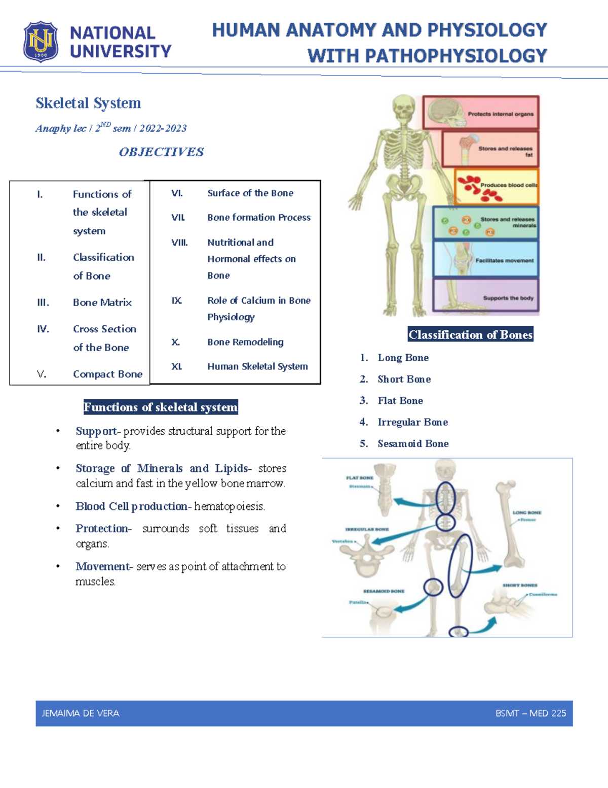 Anatomy 2nd Sem 2022: Skeletal System Overview & Pathophysiology - Studocu