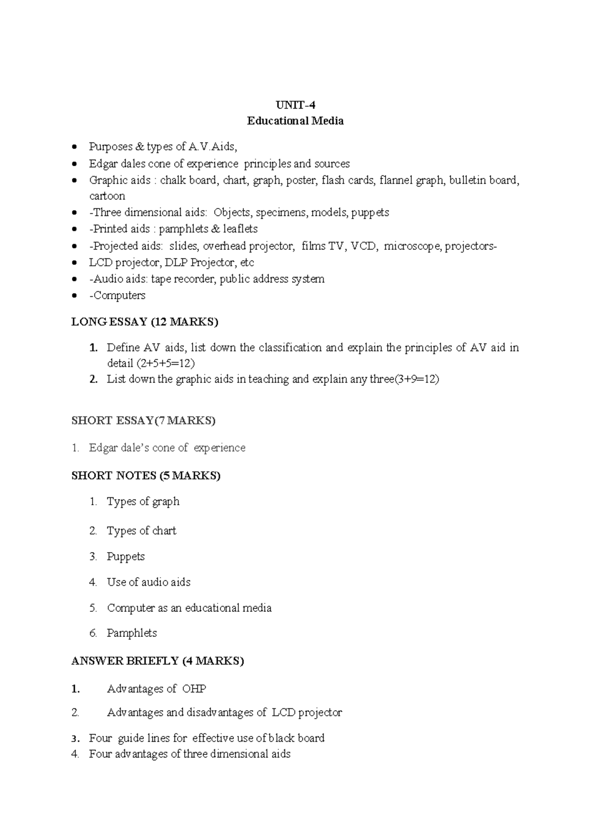 UNIT 4, 5, 7: Educational Media & AV Aids Evaluation Notes - Studocu