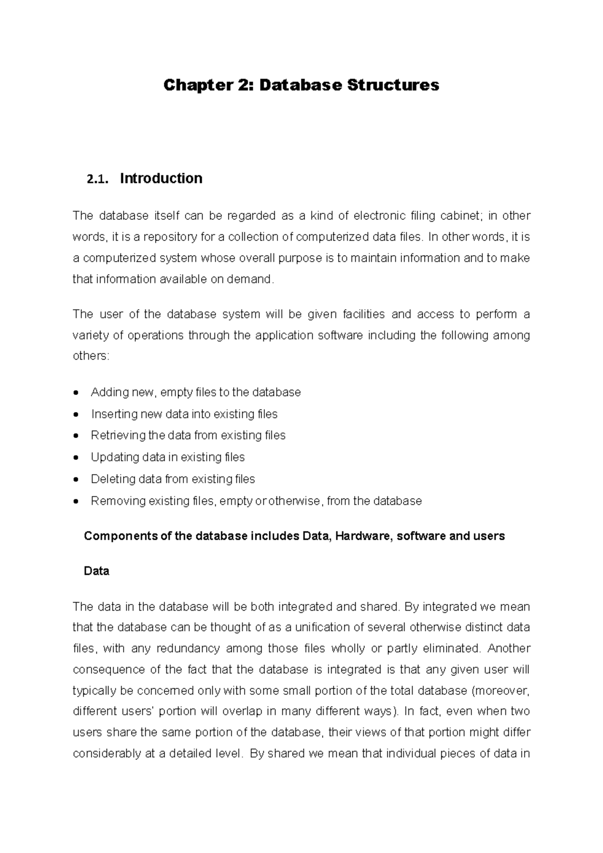 Chapter 2: Understanding Database Structures and DBMS Operations - Studocu