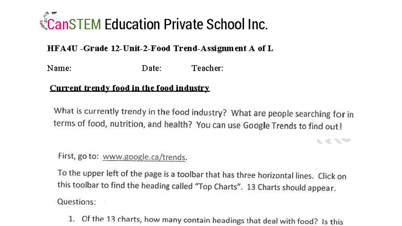 HFA4U Food Trend Assignment: Exploring Current Industry Trends - Studocu