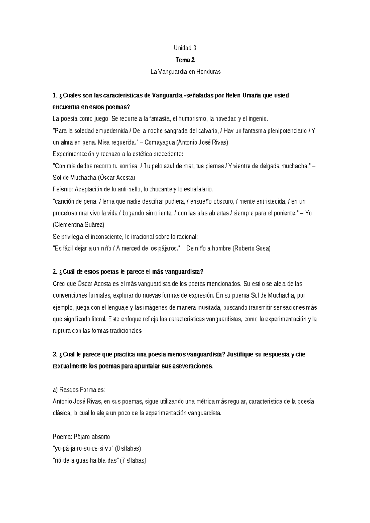 Unidad 3 Tema 2: Características de la Vanguardia en Honduras - Studocu