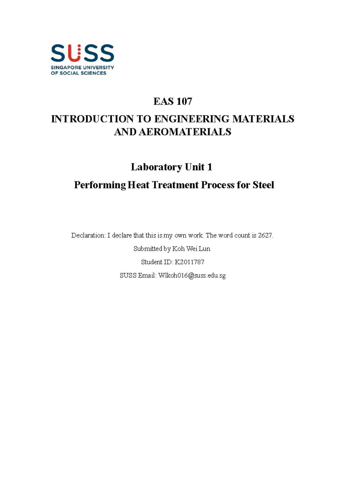 EAS 107 Lab Report: Heat Treatment Processes for Steel - Studocu