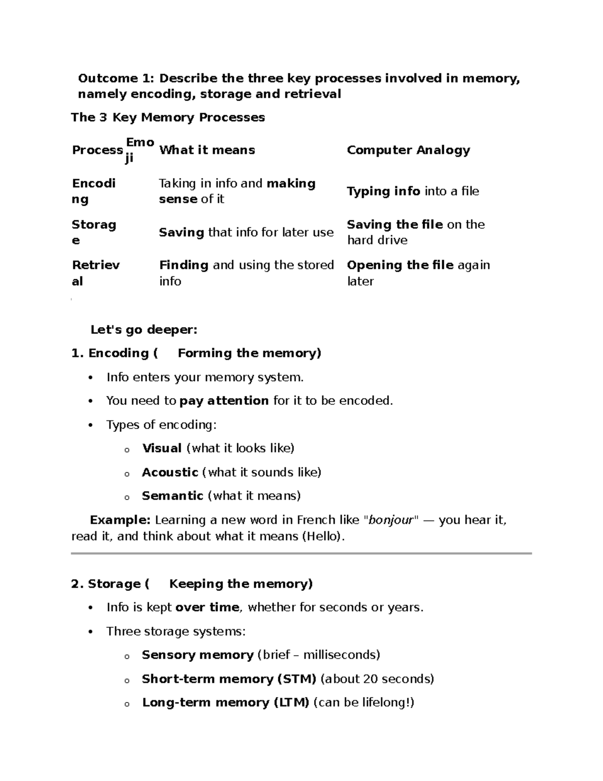 Study Section 4.1: Key Processes and Types of Human Memory - Studocu
