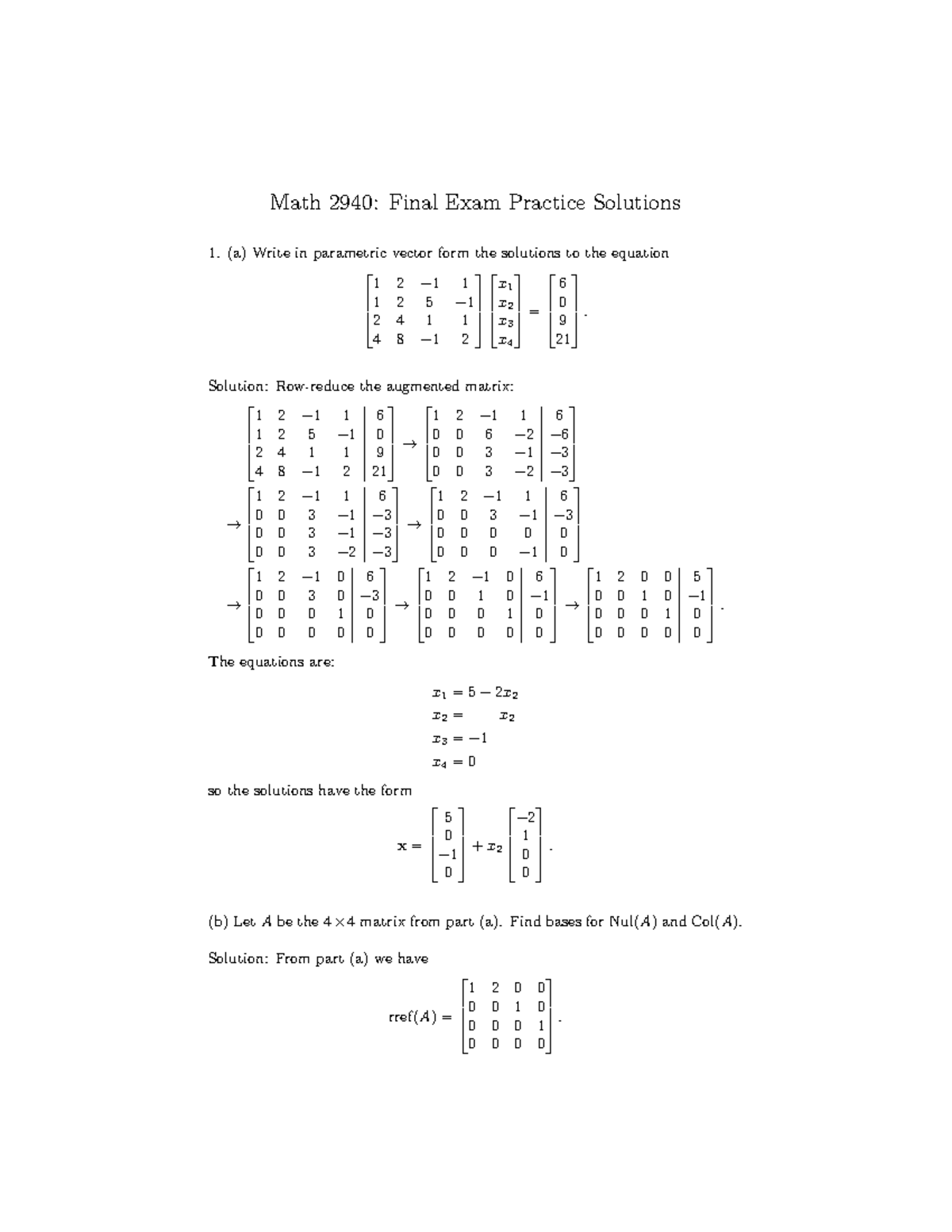 Math 2940: Practice Exam 01 Solutions and Explanations - Studocu