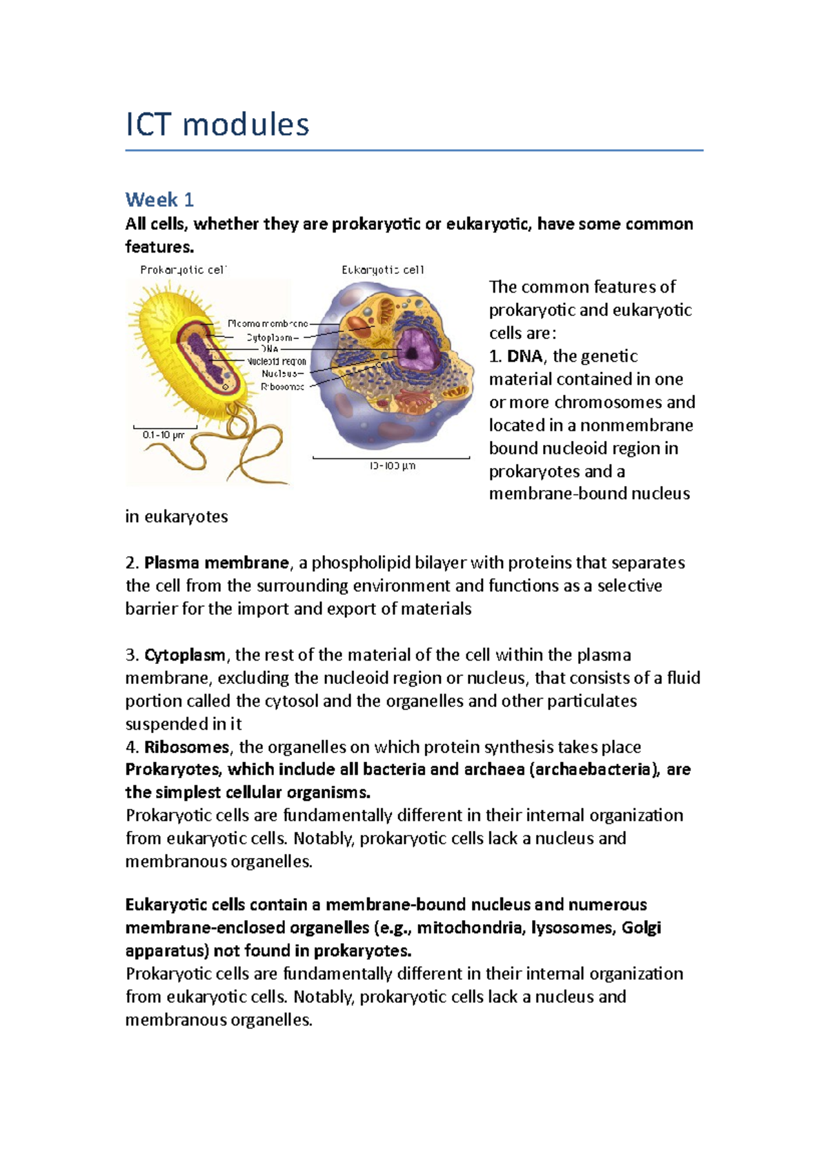 ICT 101: Summary of Cell Structure & Biomolecules Concepts - Studeersnel