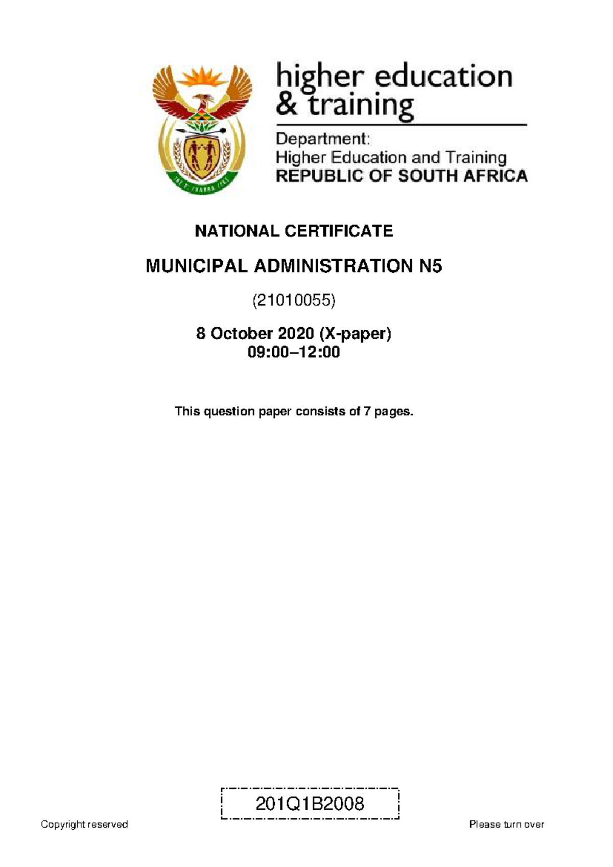 N5 Municipal Administration Final Exam Question Paper 2020 - Studocu