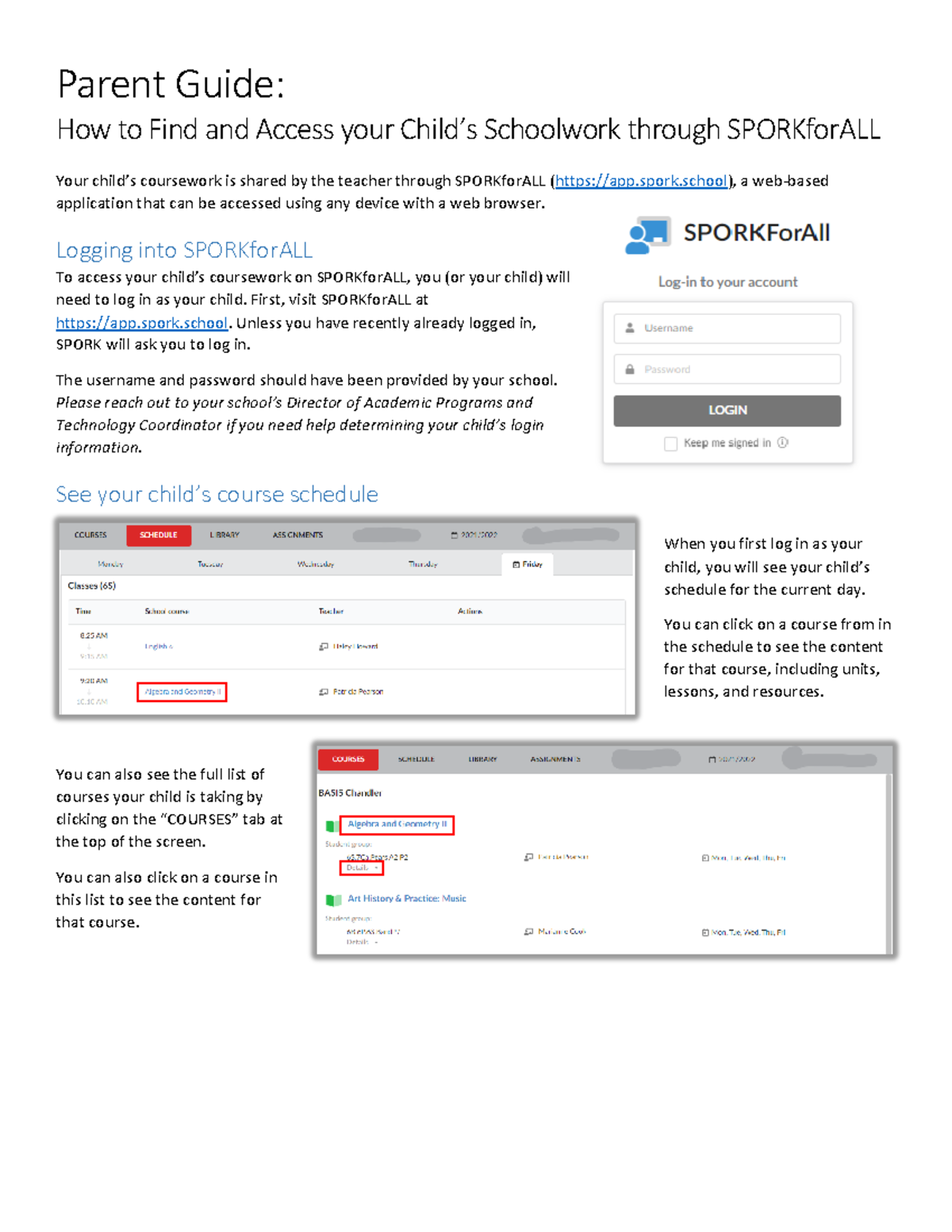 Parent Guide to Accessing Schoolwork via SPORKforALL - Studocu