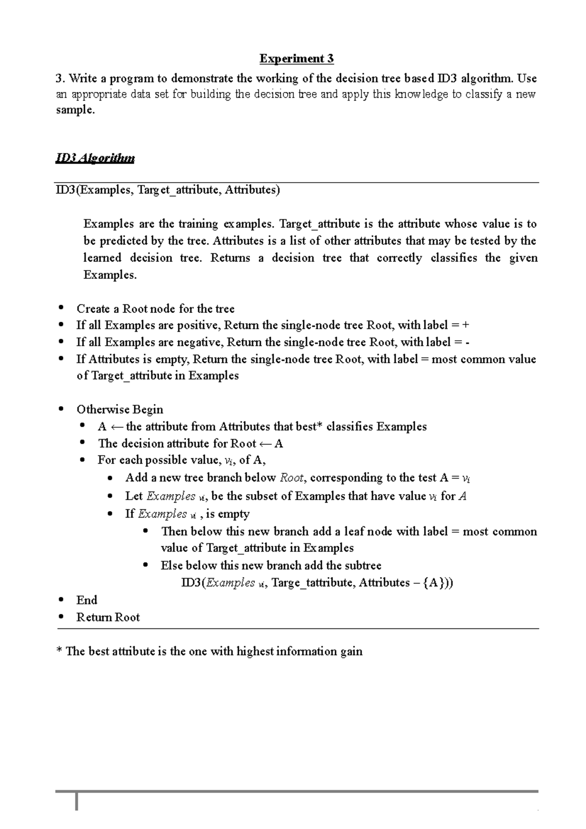 ML lab program 3 - ML Lab - Experiment 3 3. Write a program to demonstrate the working of the ...
