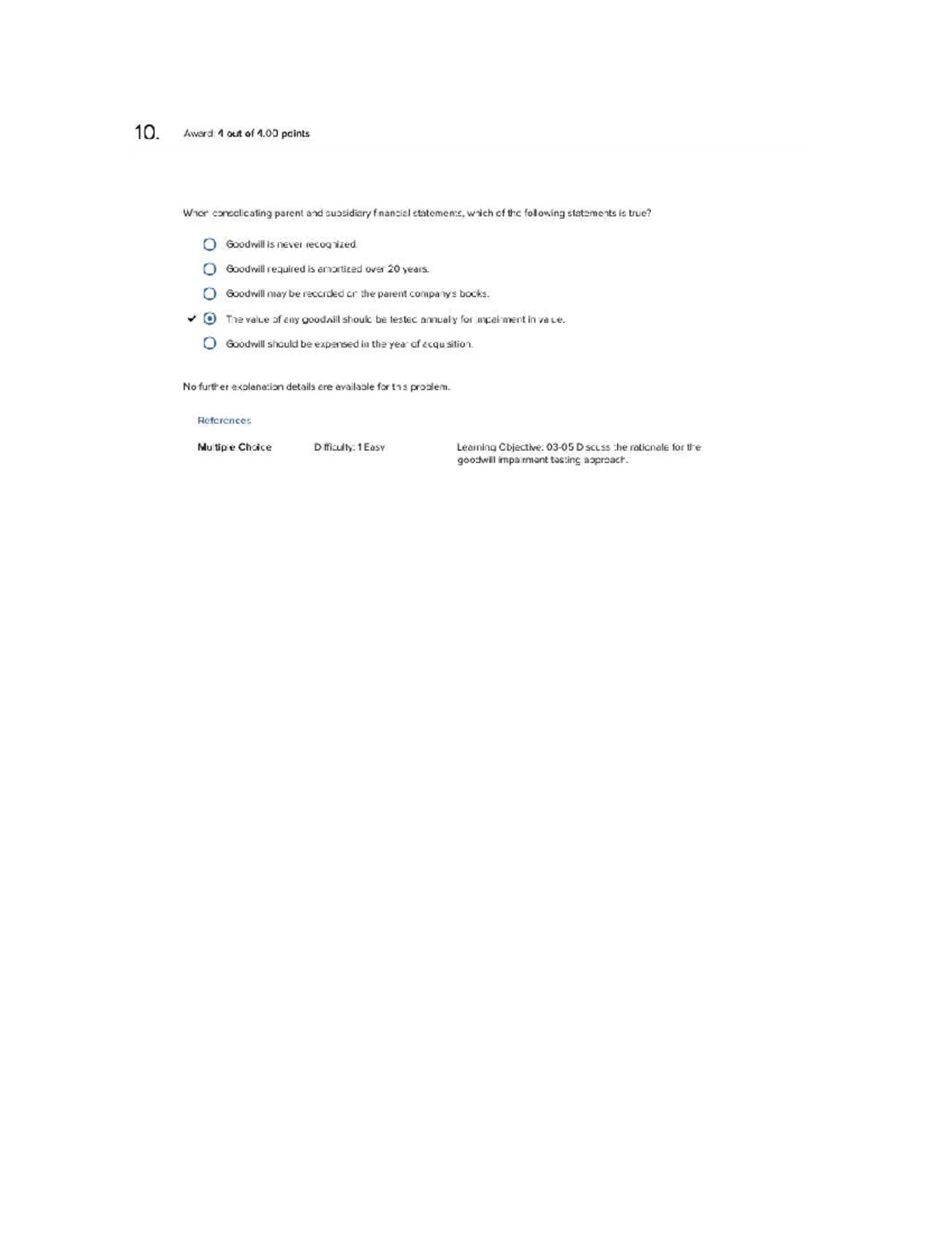Ex12 - Solutions: Goodwill Impairment Testing MCQ Analysis - Studocu