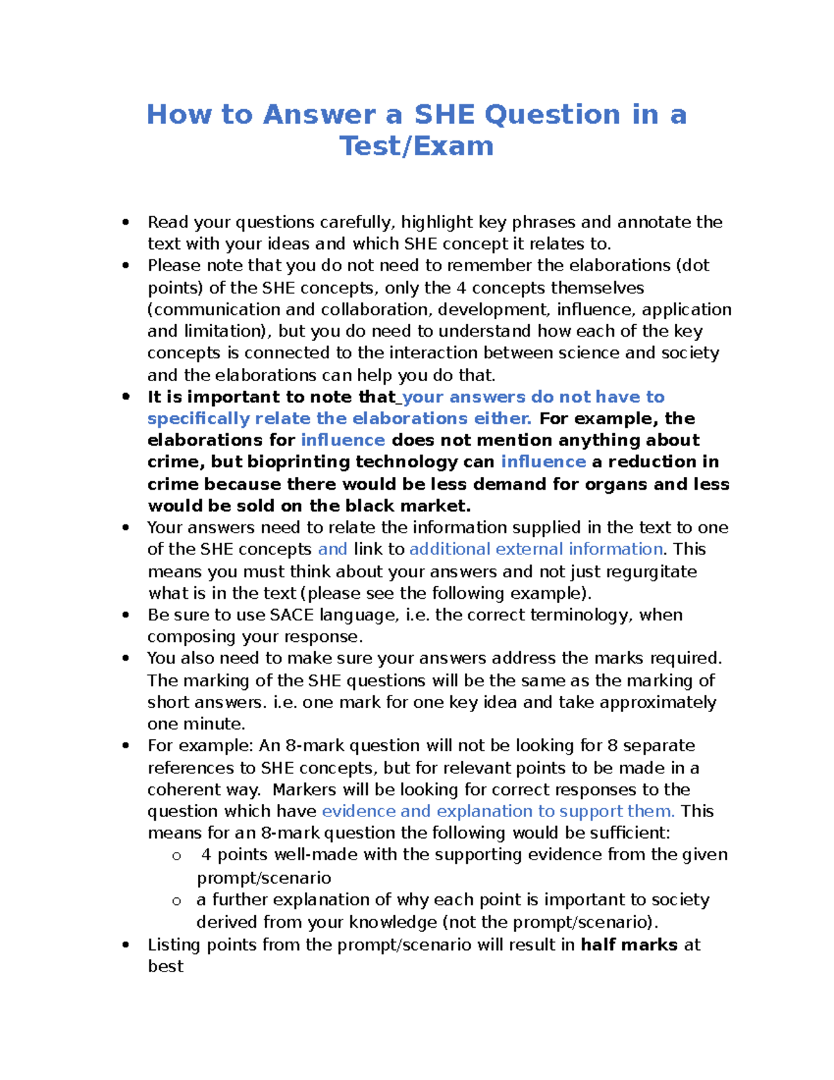 Guidelines for Answering SHE Questions in SACE Exams - Studocu