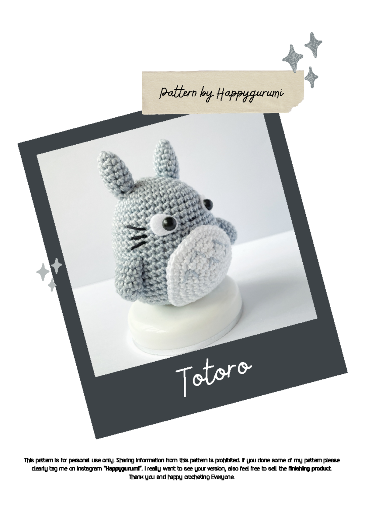 Totoro - Patterns - Totoro This pattern is for personal use only ...