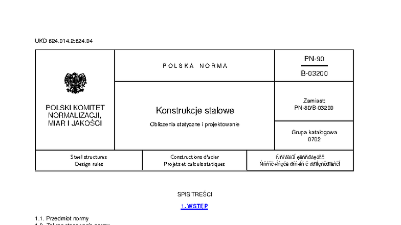 PN-90 B-03200: Normy Projektowania Konstrukcji Stalowych - Studocu