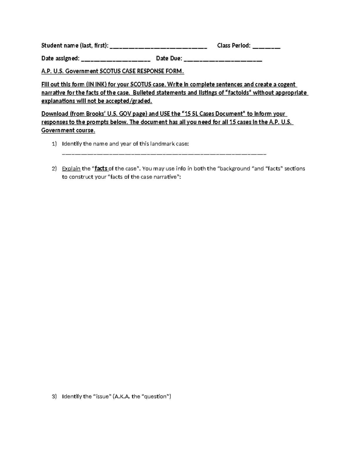 A.P. U.S. Government SCOTUS Case Response Form Instructions - Studocu