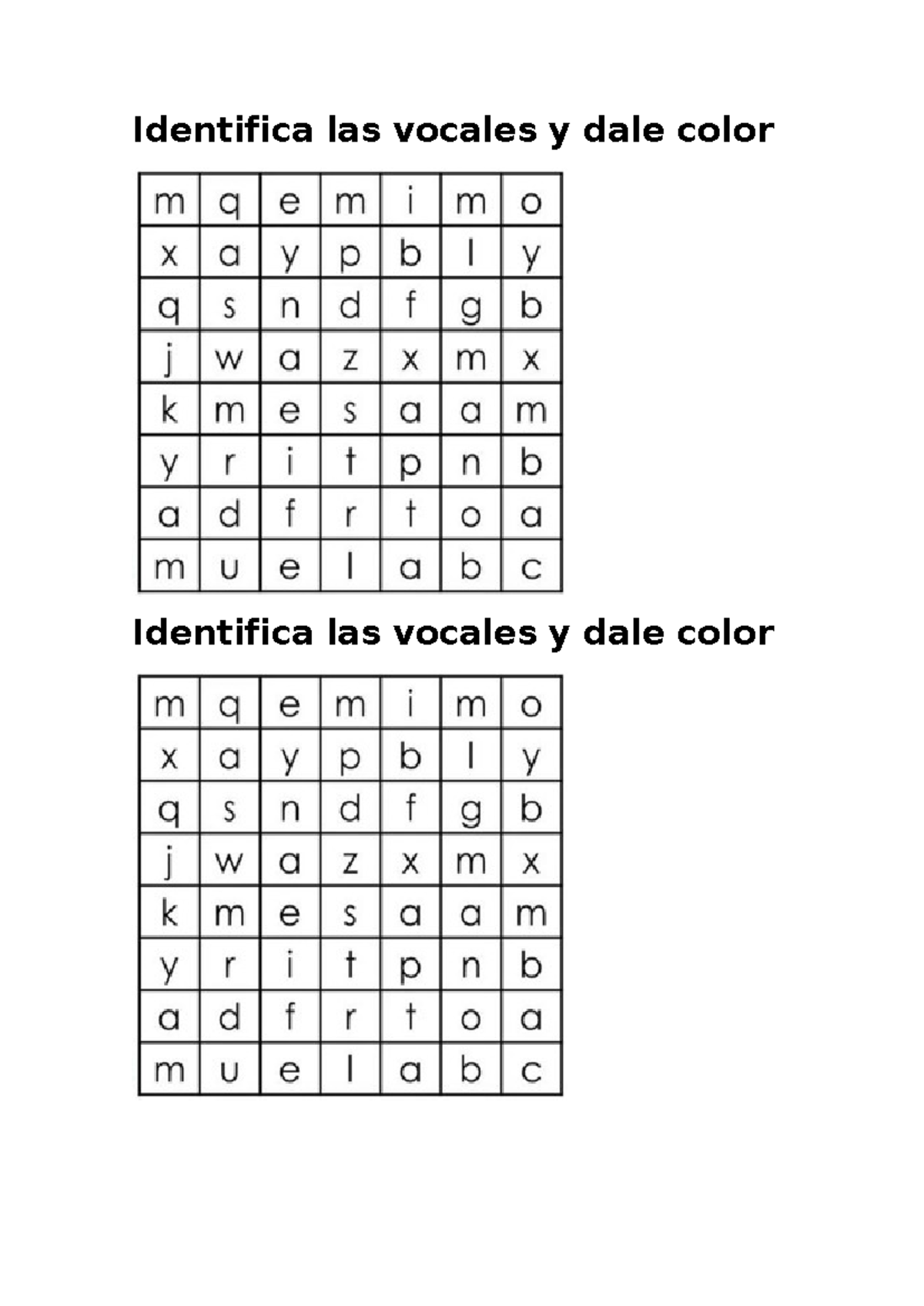 Imprimir - Lengua Espa;ola - Identifica las vocales y dale color ...