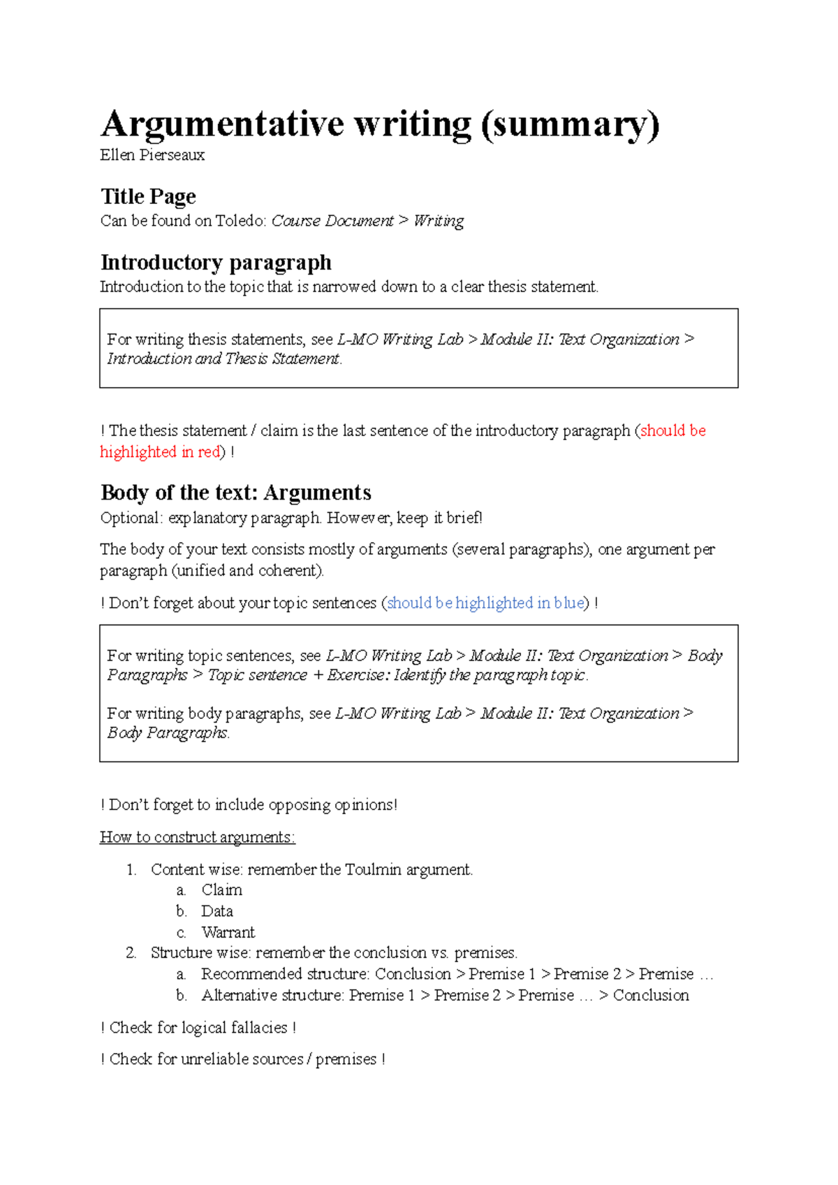 English 2 Argumentative Essay Writing Format Summary Guide - Studocu