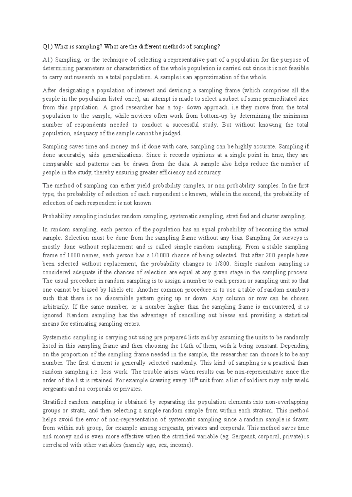 Sampling Methods Overview - Summary of Research in Psychology - Studocu