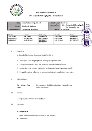 DLP PE Grade 11 WEEK4 - DAILY LESSON PLAN SAMPLE - Semi Detailed Lesson ...
