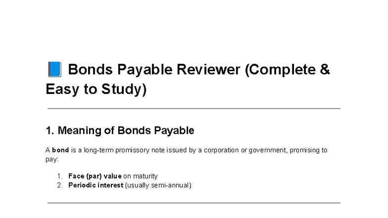 Bonds Payable Overview: Key Concepts and Accounting Treatment - Studocu