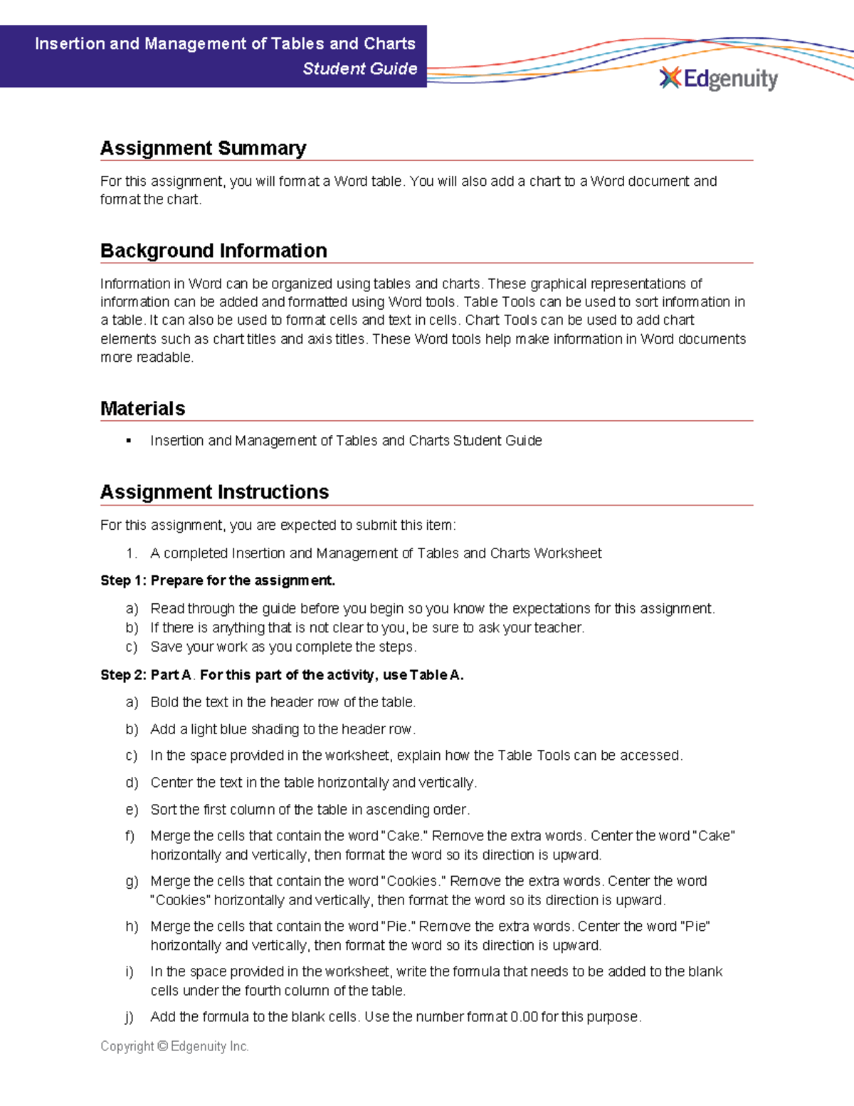 Insertion & Management of Tables & Charts (STUDENT GUIDE) - Studocu