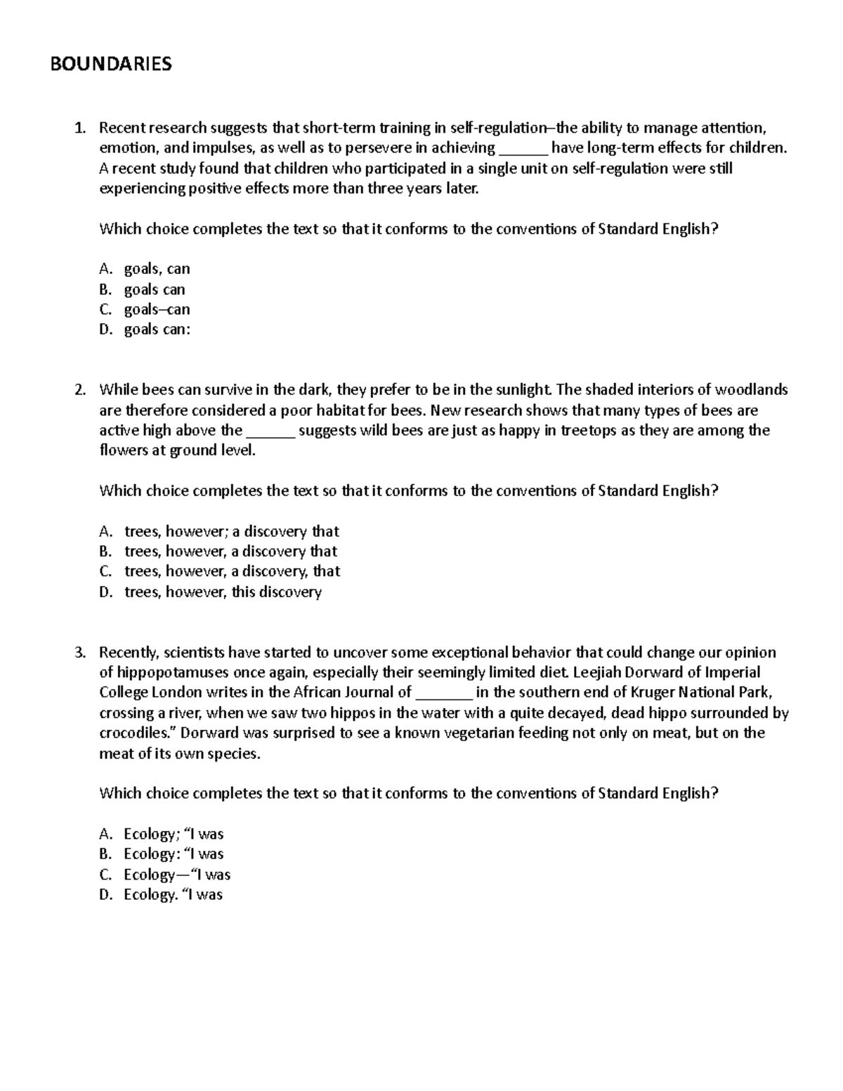 Boundaries 3942 - English Language Exam Practice Questions - Studocu